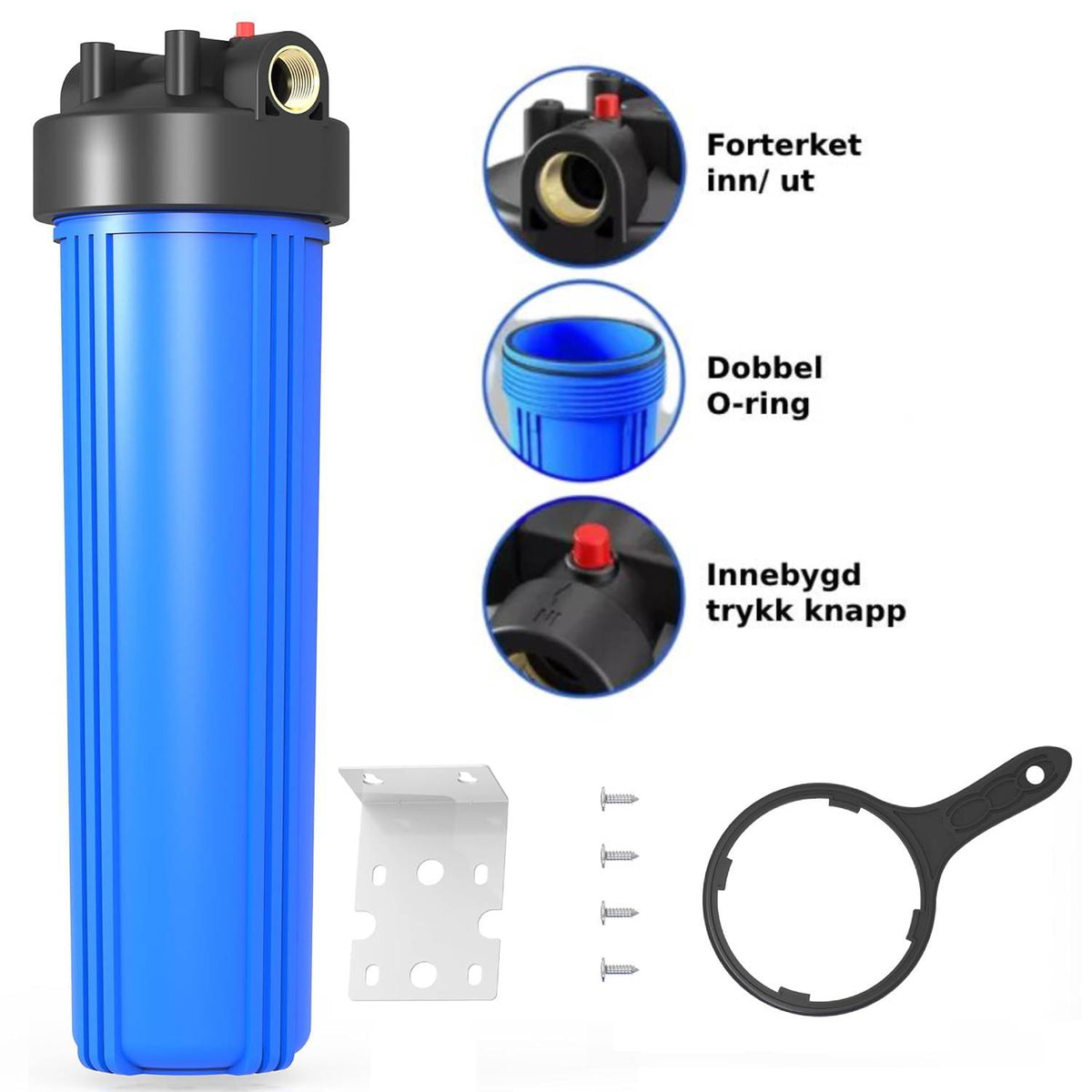 20" Filterhus blå inkl. festebrakett og nøkkel – Clean Water
